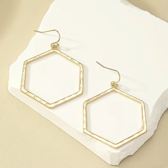 Jewelry | Nwt Hexagonal Dangle Earrings 14k Gold Plated | Poshmark